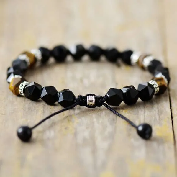 Pulsera bohemia unisex piedras naturales ónix negro y ojo de tigre